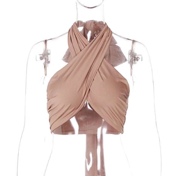 Tops | One Size Fits Tie Back Crop Halter Top Tan Color | Poshmark